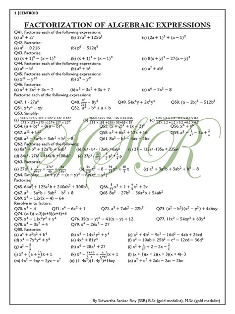 Factorization Of Algebraic Expressions 2 1 Pdf