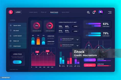 Neumorphic 대시보드 Ui 키트 인포그래픽 요소 Hud 다이어그램 정보 그래픽이 있는 관리자 패널 벡터 디자인 템플릿입니다 그래픽 사용자 인터페이스에 대한 스톡 벡터