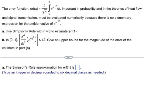 solved the error function erf x π2∫0xe−t2dt important in