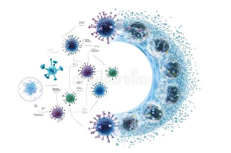Stages Of Virus Lifecycle Illustrated With Penetration Replication And Spreading