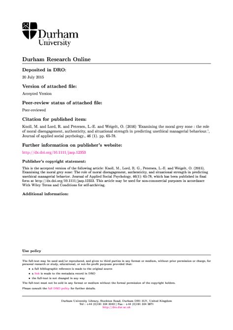 Pdf Examining The Moral Grey Zone The Role Of Moral Disengagement Authenticity And