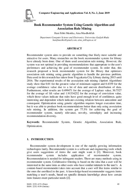 Pdf Book Recommender System Using Genetic Algorithm And Association