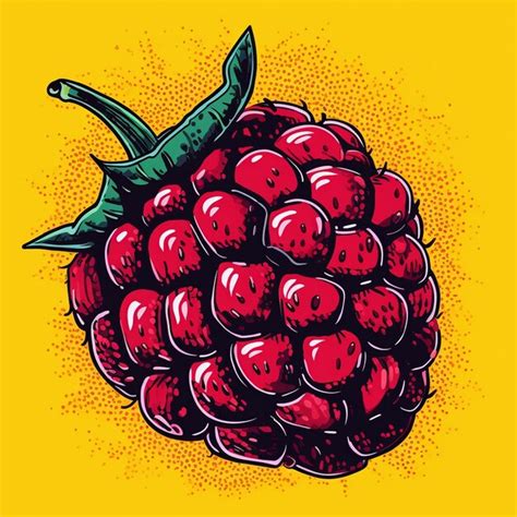 Premium Ai Image A Drawing Of A Raspberry With A Green Leaf On It