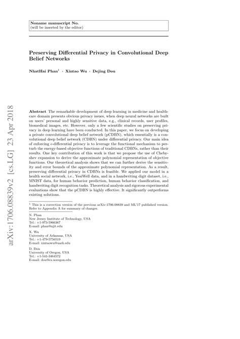 Pdf Preserving Differential Privacy In Convolutional Deep Belief Networks
