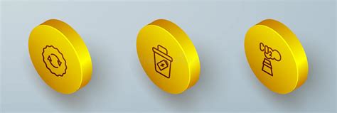 Set Isometric Line Recycle Symbol Trash Can And CO2 Emissions In Cloud Icon Vector Stock