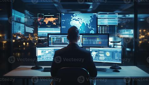 A Man Working At A Multi Monitor Computer Setup Ai Generated 31224925