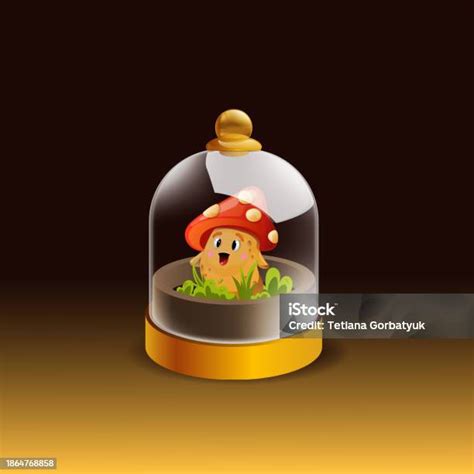 귀여운 만화 마법의 버섯 유리 플라스크 공 벡터 일러스트 레이 션입니다 포스터 의류 인쇄물 배너 표지 웹사이트 소셜 네트워크