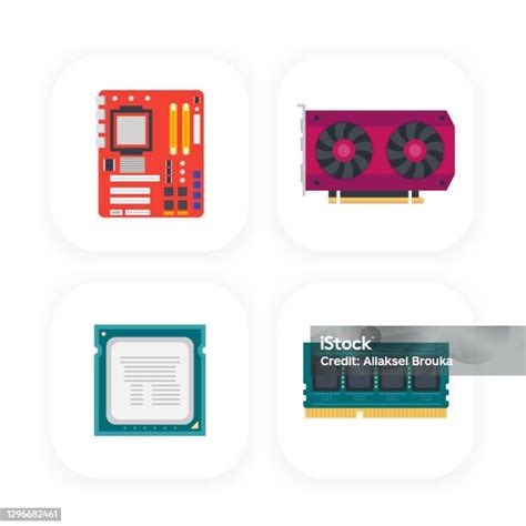 컴퓨터 구성 요소 아이콘 마더 보드 비디오 카드 프로세서 메모리 0명에 대한 스톡 벡터 아트 및 기타 이미지 0명 Cpu