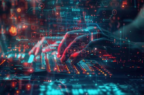 A Hacker S Hands Are Engaged In Fast Typing Surrounded By An Array Of Glowing Digital Symbols