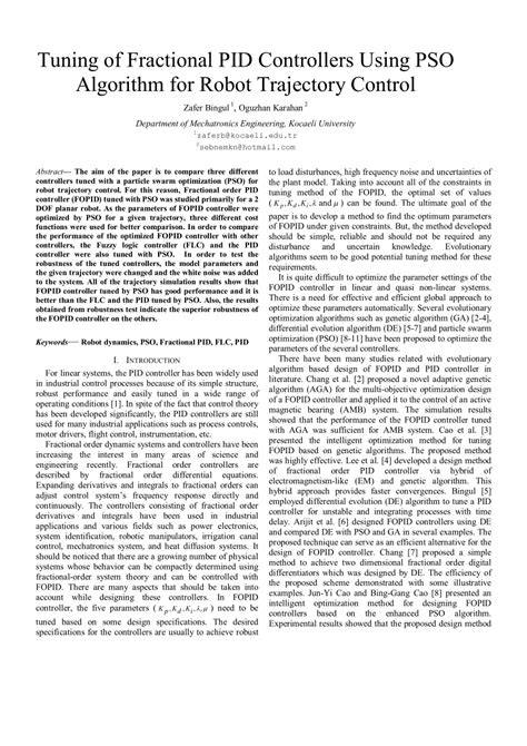 (PDF) Tuning of fractional PID controllers using PSO algorithm for robot trajectory control