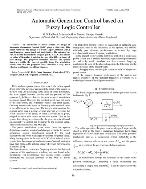 Pdf Automatic Generation Control Based On Fuzzy Logic Controller