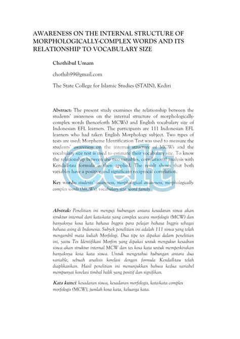 Pdf Awareness On The Internal Structure Of Morphologically Complex