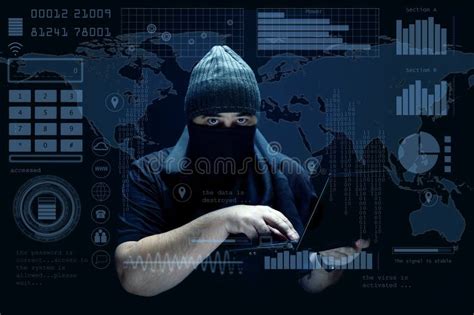 Cyber Hacker With Laptop And Digital Hud Interface Stock Image Image