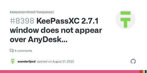 Keepassxc 271 Window Does Not Appear Over Anydesk Connection · Issue