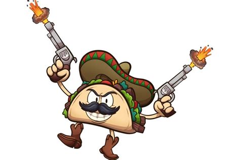 Cartoon Mexican Taco With Shooting Guns