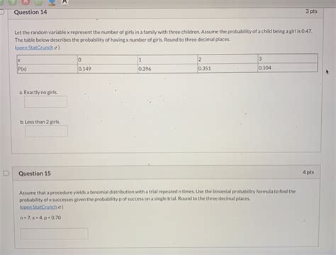 solved question 14 3 pts let the random variable x represent