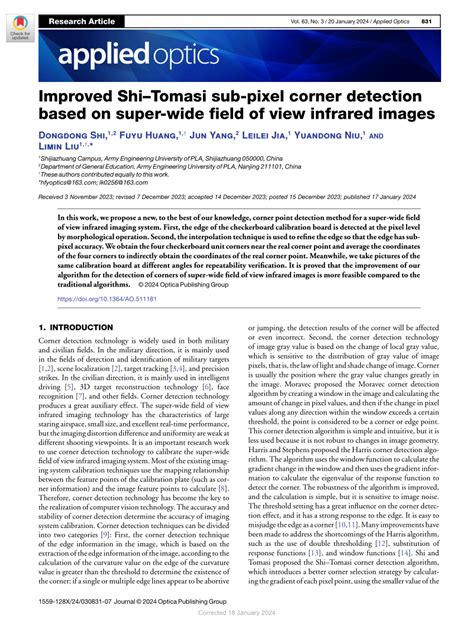 Improved Shi Tomasi Sub Pixel Corner Detection Based On Super Wide