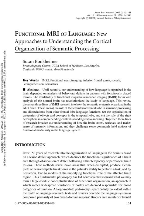 Pdf Functional Mri Of Language New Approaches To Understanding The Cortical Organization Of
