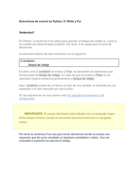 2 Doc Estructuras De Control En Python Intro For If While Pdf
