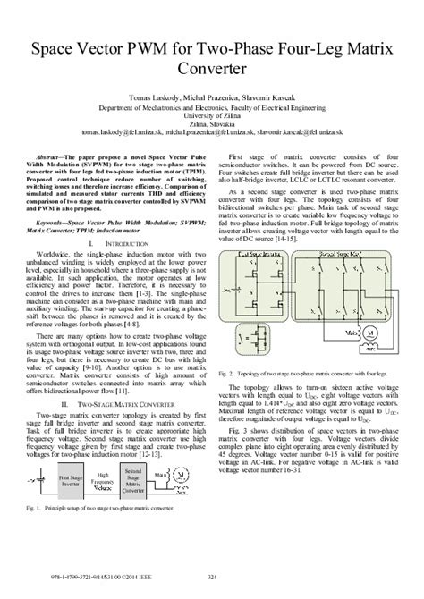 Pdf Space Vector Pwm For Two Phase Four Leg Matrix Converter Slavomir Kascak