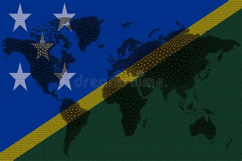 blockchain world map on the background of the flag of solomon islands and cracks solomon
