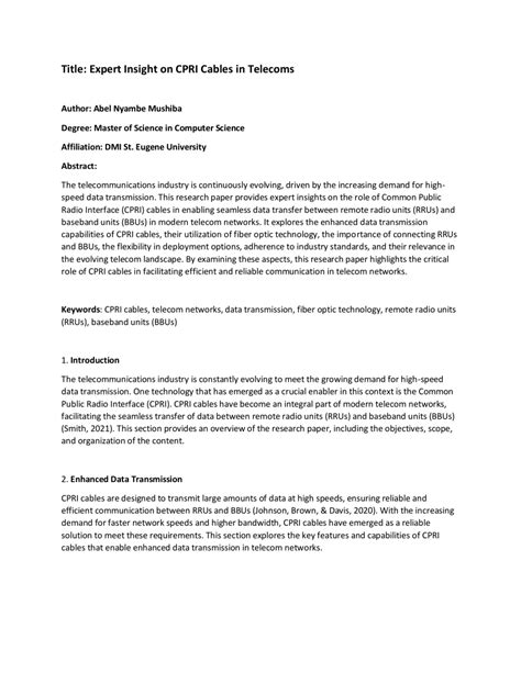 Pdf Title Expert Insight On Cpri Cables In Telecoms