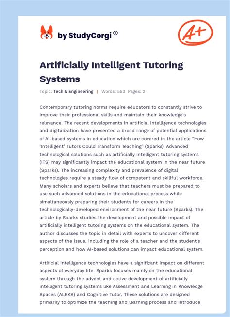 Artificially Intelligent Tutoring Systems Free Essay Example