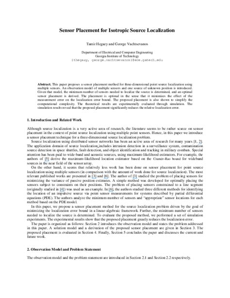 Pdf Optimal Sensor Placement For 3d Source Localization