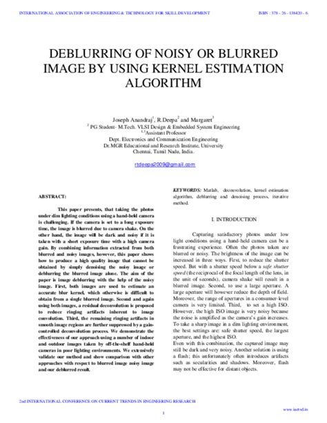 pdf iaetsd deblurring of noisy or blurred image by using kernel