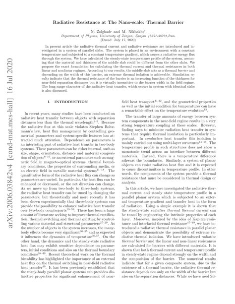 Pdf Radiative Resistance At The Nano Scale Thermal Barrier