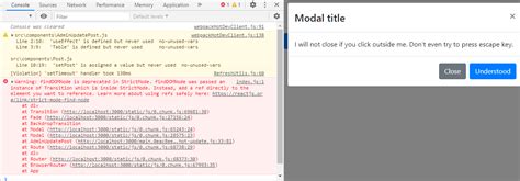 react bootstrap modal error finddomnode is deprecated in strictmode