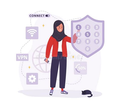 Vpn Connection Arabian Woman Using Virtual Private Network Password Security Stock Vector