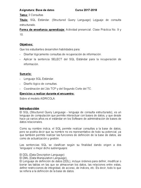 Sql 9 Y 10 Introducción Pdf Sql Ingeniería De Software