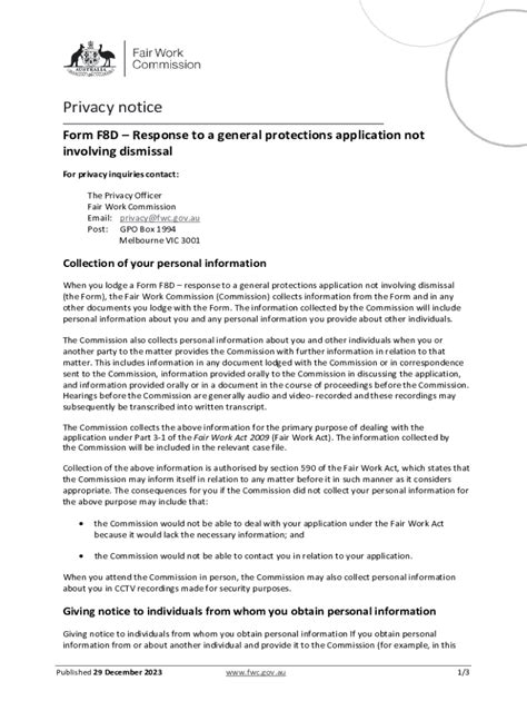 Fillable Online Privacy Notice For Form F8dresponse To A General