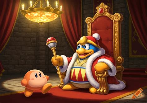 Cartoon King Dedede On A Throne Drooling And Devouring A Feast Of Meat