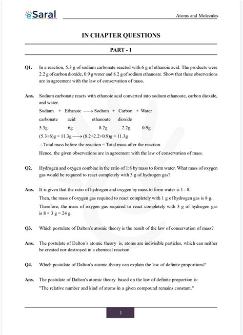 Ncert Solutions For Class 9 Science Chapter 3 Atoms And Molecules