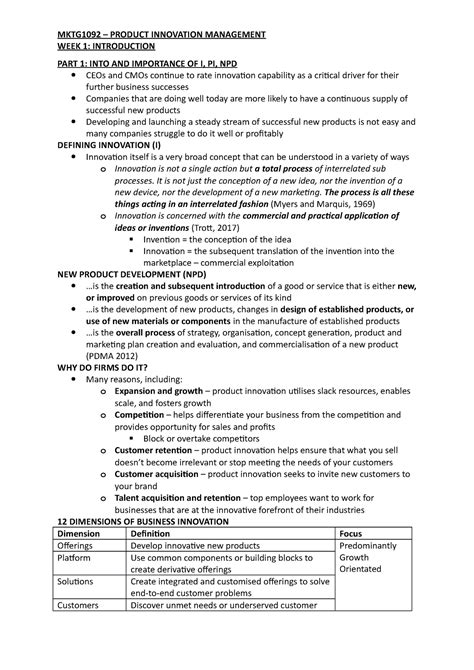 Product Innovation Lecture Notes Week 1 4 Week 1 Introduction Part 1 Into And Importance Of
