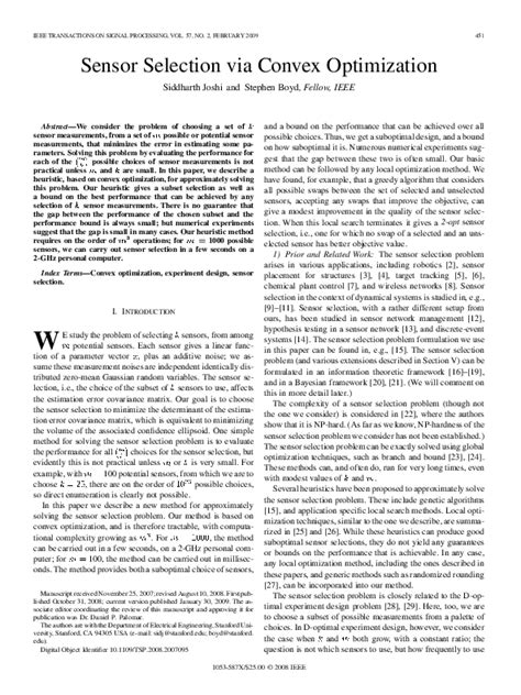 Pdf Sensor Selection Via Convex Optimization