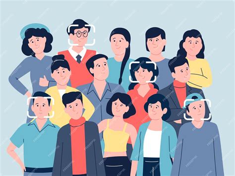 Premium Vector Face Identification In Crowd Security Technologies Biometric Authentication