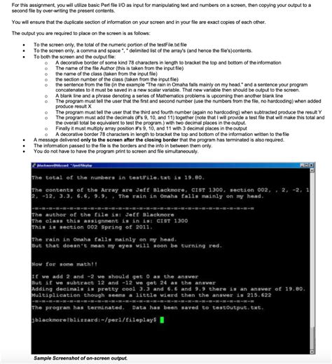For This Assignment You Will Utilize Basic Perl File