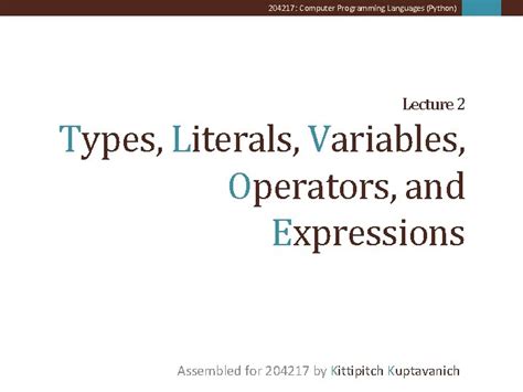 Computer Programming Languages Python Lecture Types