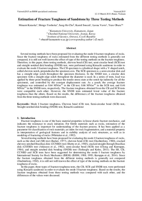 Pdf Estimation Of Fracture Toughness Of Sandstone By Three Testing Methods