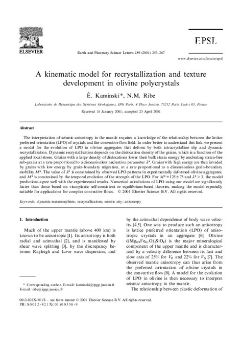 Pdf A Kinematic Model For Recrystallization And Texture Development