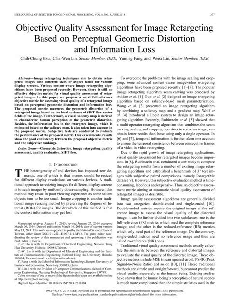 Pdf Objective Quality Assessment For Image Retargeting Based Sim