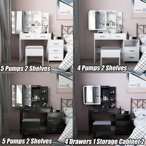 Fch Particleboard Triamine Veneer 4 5 Drawers 1 Storage Cabinet 2 Shelves Mirror Cabinet