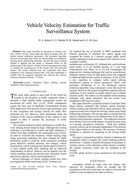Pdf Vehicle Velocity Estimation For Traffic Surveillance System