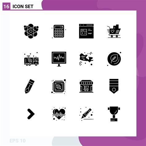 Modern Set Of Solid Glyphs Pictograph Of Emergency Heart Coding Weding Trolly Editable Vector