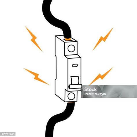 전기 패널 고장난 배전반 위험 신호 장력을 받고 있는 와이어 단락 붉은 화염 및 화재 차단기 시스템의 과부하 만화 플랫