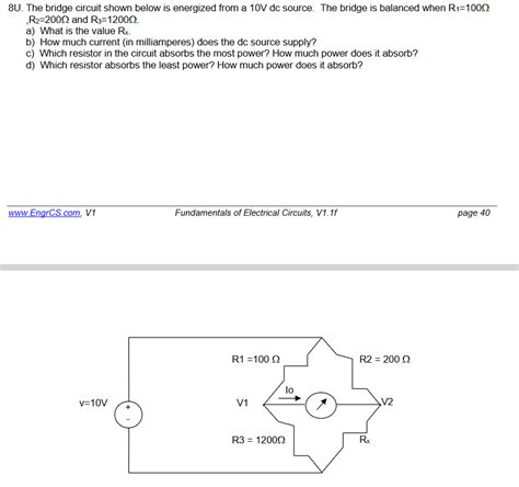 Solved 8 ﻿u ﻿the Bridge Circuit Shown Below Is Energized