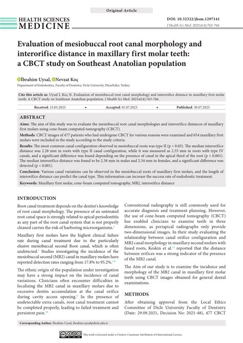 Pdf Evaluation Of Mesiobuccal Root Canal Morphology And Interorifice